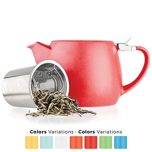 Tealyra - Pluto Porcelain Small Teapot Red - 18.2-ounce (1-2 cups) - Matte Finish - Stainless Steel Lid and Extra-Fine Infuser To Brew Loose Leaf Tea - 540ml