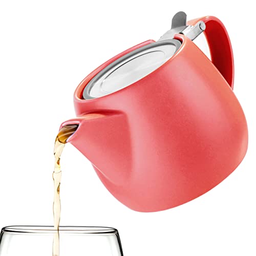 Tealyra - Pluto Porcelain Small Teapot Red - 18.2-ounce (1-2 cups) - Matte Finish - Stainless Steel Lid and Extra-Fine Infuser To Brew Loose Leaf Tea - 540ml