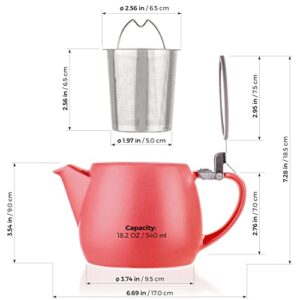 Tealyra - Pluto Porcelain Small Teapot Red - 18.2-ounce (1-2 cups) - Matte Finish - Stainless Steel Lid and Extra-Fine Infuser To Brew Loose Leaf Tea - 540ml