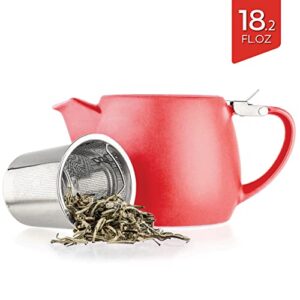 Tealyra - Pluto Porcelain Small Teapot Red - 18.2-ounce (1-2 cups) - Matte Finish - Stainless Steel Lid and Extra-Fine Infuser To Brew Loose Leaf Tea - 540ml