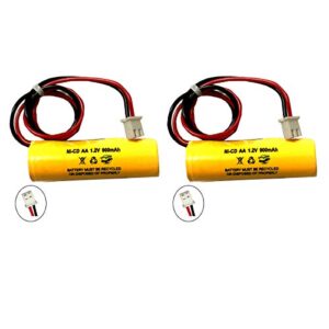 (2 pack) 1.2v 900mah aa ni-cd exit sign emergency light nicd battery replacement elb cs01 lithonia exr led el m6 unitech aa900mah osa268 white connector