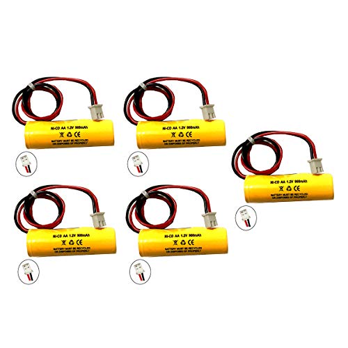 (5 Pack) 1.2v 900mAh Exit Sign Emergency Light NiCad Battery Replacement Unitech AA900mAh OSA268 ELB CS01 Lithonia 1.2v AA 1000mah Ni-CD Battery EXR LED EL M6 White Connector