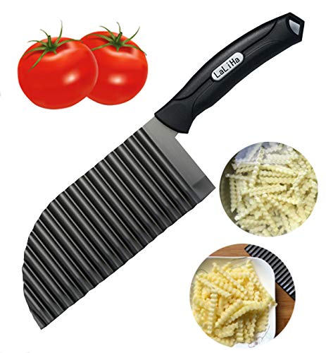 LaLiHa Crinkle Cutter Garnishing Knife for dough, Ripple French Fry Potato Cutter Stainless Steel Zig Zag Gadget Waves Chopper Knife,crinkle cutter for veggies Chip Blade Cooking Tools(Medium, Black)