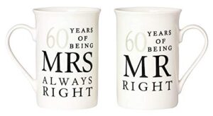 haysoms ivory 60th anniversary mr right & mrs always right mug gift set