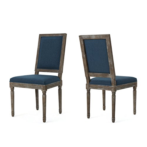 Christopher Knight Home Ledger Traditional Fabric Dining Chairs, 2-Pcs Set, Navy Blue / Dark Brown