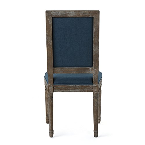 Christopher Knight Home Ledger Traditional Fabric Dining Chairs, 2-Pcs Set, Navy Blue / Dark Brown