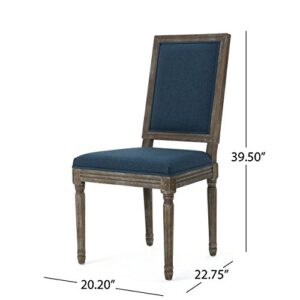 Christopher Knight Home Ledger Traditional Fabric Dining Chairs, 2-Pcs Set, Navy Blue / Dark Brown