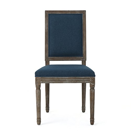 Christopher Knight Home Ledger Traditional Fabric Dining Chairs, 2-Pcs Set, Navy Blue / Dark Brown