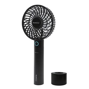 geek aire 2600ma power bank fan, rechargeable mini personal handheld fan, lithium-ion battery, charging dock, 5 speed settings, cordless, for household office traveling outdoor, charcoal black