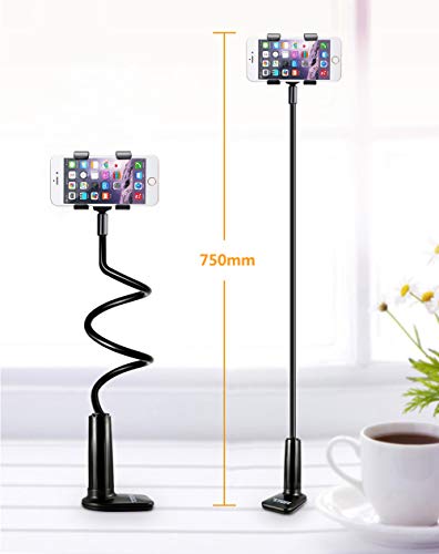 ZTON Universal Cell Phone Holder, Universal Mobile Phone Stand, Lazy Bracket, Flexible Long Arms Clip Mount for iPhone, LG, etc.in Office Bedroom Desktop.(Black)