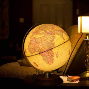 ttktk illuminated world globe for kids with wooden stand,built in led for illuminated night view antique globe for home décor and office desktop 8inch