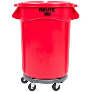 tabletop king brute 32 gallon red trash can with lid and dolly