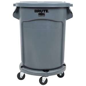 tabletop king brute 20 gallon gray trash can, lid, and dolly kit