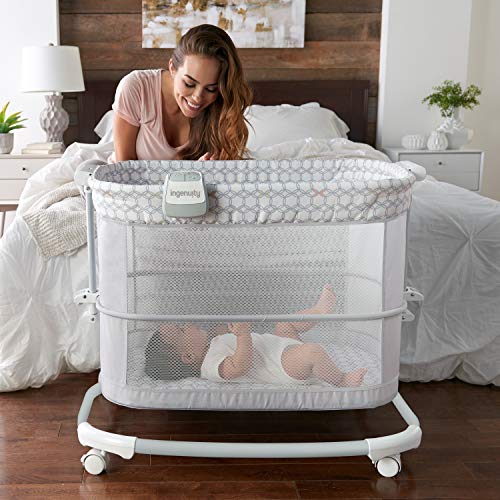 Ingenuity Dream & Grow Bedside Baby Bassinet 2-Mode Crib 0-12 Months, Adjustable Height - Dalton (Grey)