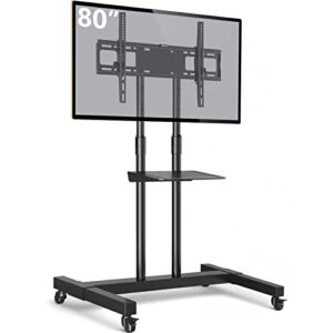 mobile tv stand rolling tv cart floor stand with mount on lockable wheels height adjustable shelf for 32-80 inch tv stand flat screen or curved tvs monitors display trolley loading 110 lbs