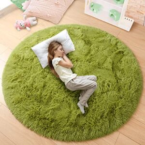 junovo round rug 4x4 feet fluffy soft area rugs for kids girls room princess castle plush shaggy carpet cute circle nursery rug for kids girls bedroom baby room home decor circular carpet, green