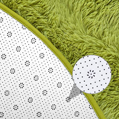 junovo Round Rug 4x4 Feet Fluffy Soft Area Rugs for Kids Girls Room Princess Castle Plush Shaggy Carpet Cute Circle Nursery Rug for Kids Girls Bedroom Baby Room Home Decor Circular Carpet, Green