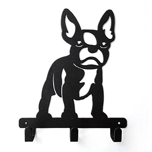 YOURNELO Cute Ironwork Puppy French Bulldog Dog Art Wall Mounted Decorative Coat Rack Hooks (A1)