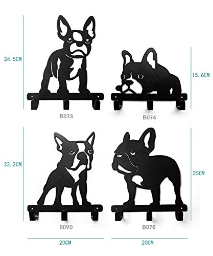 YOURNELO Cute Ironwork Puppy French Bulldog Dog Art Wall Mounted Decorative Coat Rack Hooks (A1)