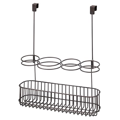 mDesign Metal Bathroom Storage Tool Organizer Accessory Basket Tray - Hang Over Cabinet Door - Storage for Hair Dryer, Straightener, Curling Iron & Hair Styling Products - Concerto Collection, Bronze