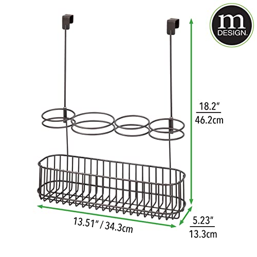 mDesign Metal Bathroom Storage Tool Organizer Accessory Basket Tray - Hang Over Cabinet Door - Storage for Hair Dryer, Straightener, Curling Iron & Hair Styling Products - Concerto Collection, Bronze