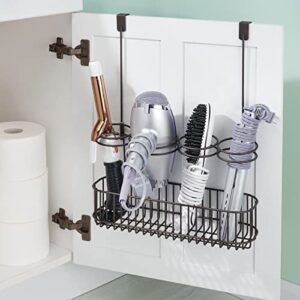 mDesign Metal Bathroom Storage Tool Organizer Accessory Basket Tray - Hang Over Cabinet Door - Storage for Hair Dryer, Straightener, Curling Iron & Hair Styling Products - Concerto Collection, Bronze