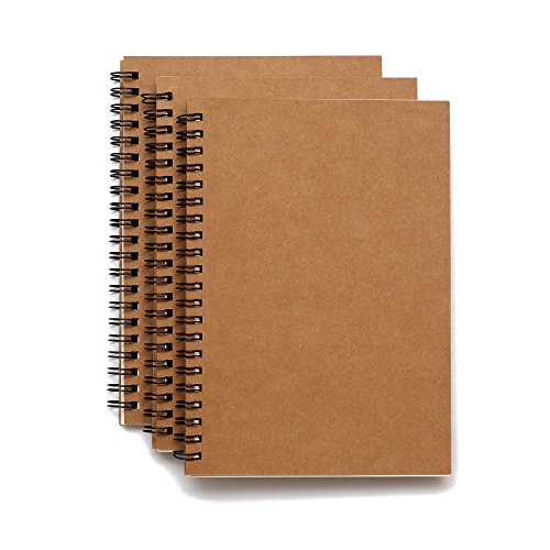 Soft Cover Spiral Sketchpad Notebooks - Pack of Three - 8.25 inches by 5.5 inches - 100 Pages, 50 Sheets - Perfect for Travel