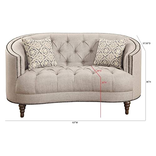 Coaster Furniture Avonlea Loveseat with Button Tufting and Nailhead Trim Beige Stone Grey 505642