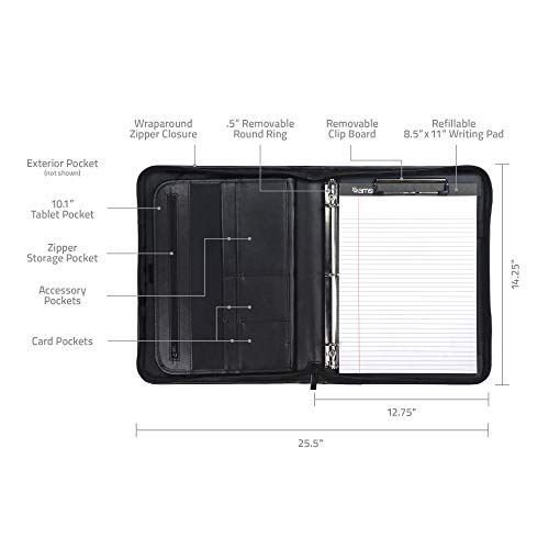 Samsill Professional Padfolio Bundle, Includes Removable Clipboard, 0.5-Inch Round Ring Binder with Secure Zippered Closure and 10.1 Inch Tablet Sleeve, Black, Full Size (70829)