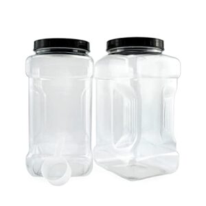 cornucopia square gallon size clear plastic canisters (2-pack); 4-quart jar grip containers w/ plastic scoops; bpa-free