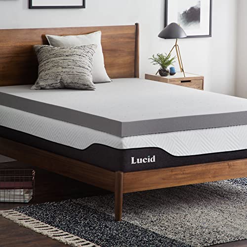 Lucid 4 Inch Mattress Topper Queen – Memory Foam – Bamboo Charcoal Infusion – Cooling Ventilation – Hypoallergenic – CertiPur Certified Foam