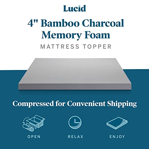 Lucid 4 Inch Mattress Topper Queen – Memory Foam – Bamboo Charcoal Infusion – Cooling Ventilation – Hypoallergenic – CertiPur Certified Foam