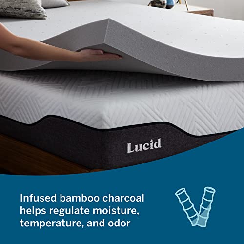 Lucid 4 Inch Mattress Topper Queen – Memory Foam – Bamboo Charcoal Infusion – Cooling Ventilation – Hypoallergenic – CertiPur Certified Foam