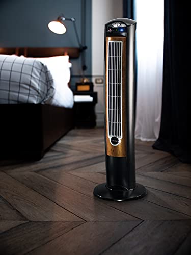 Lasko Oscillating Tower Fan, Remote Control, Ionizer, 3 Speeds, Timer, for Bedroom, Office, Kitchen 42", Black, T42950