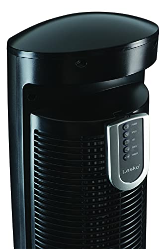 Lasko Oscillating Tower Fan, Remote Control, Ionizer, 3 Speeds, Timer, for Bedroom, Office, Kitchen 42", Black, T42950