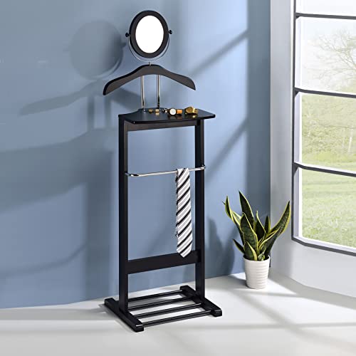 Kings Brand Furniture - Millett Wood Wardrobe Suit Valet Stand, Clothes Rack, Contour Hanger, Trouser Shoe Rack - Black/Chrome