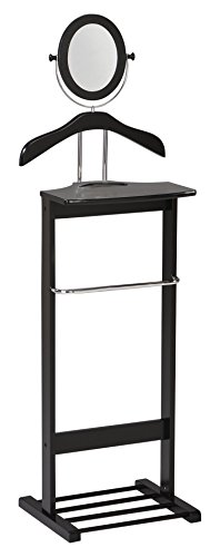 Kings Brand Furniture - Millett Wood Wardrobe Suit Valet Stand, Clothes Rack, Contour Hanger, Trouser Shoe Rack - Black/Chrome