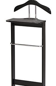 Kings Brand Furniture - Millett Wood Wardrobe Suit Valet Stand, Clothes Rack, Contour Hanger, Trouser Shoe Rack - Black/Chrome