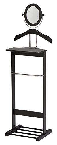 Kings Brand Furniture - Millett Wood Wardrobe Suit Valet Stand, Clothes Rack, Contour Hanger, Trouser Shoe Rack - Black/Chrome