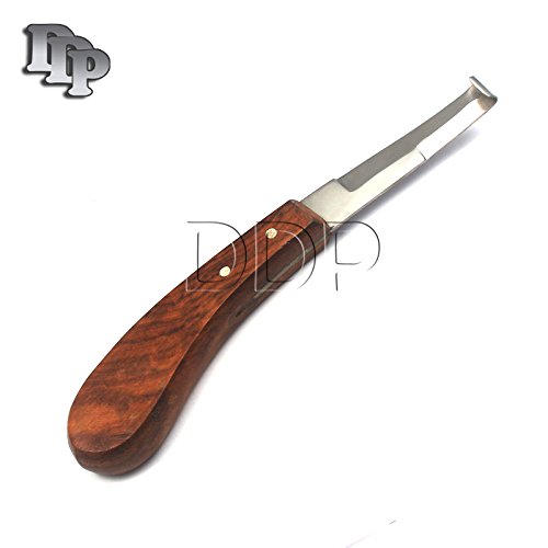 DDP HOOF Knife Long Double Edge Right Left Hand Farrier Equine Horse Stainless Steel Blade Wooden Handle