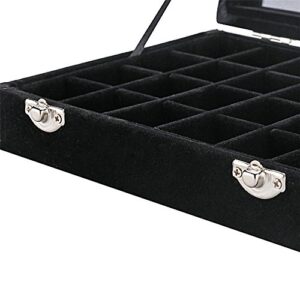 LANTWOO 24 Grids Velvet Glass Ring Earrings Jewelry Box Earrings Organiser Storage Holder Display Case