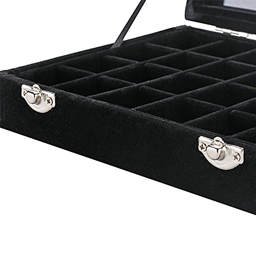 LANTWOO 24 Grids Velvet Glass Ring Earrings Jewelry Box Earrings Organiser Storage Holder Display Case