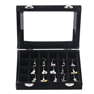 LANTWOO 24 Grids Velvet Glass Ring Earrings Jewelry Box Earrings Organiser Storage Holder Display Case