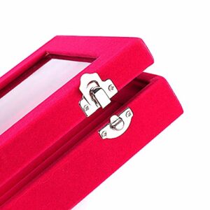 GSLSTGS Velvet Glass Jewelry Display Storage Box Ring Earrings Jewelry Box Ring Holder Case, 2 clasps (Red)