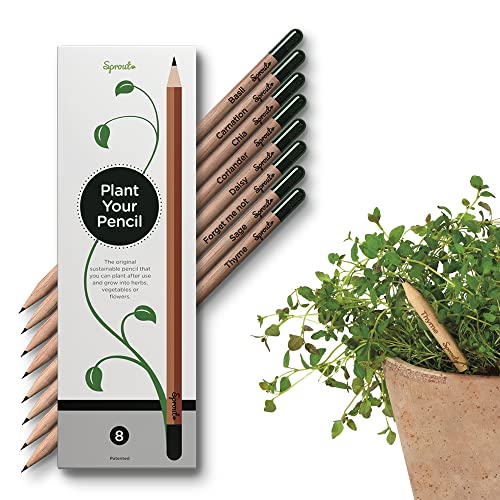 Sprout Pencils | Original Edition | Graphite Plantable Pencils with Flower, Herb & Vegetable Seeds | Certified & Organic Wood | Prime Sustainable Gift Ideal for Drawing, Sketching & Shading | 8 Pack