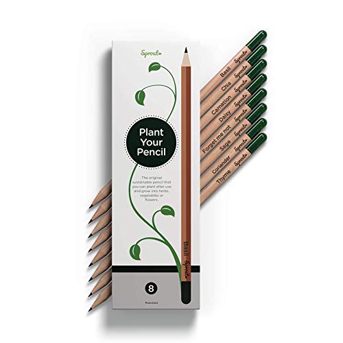 Sprout Pencils | Original Edition | Graphite Plantable Pencils with Flower, Herb & Vegetable Seeds | Certified & Organic Wood | Prime Sustainable Gift Ideal for Drawing, Sketching & Shading | 8 Pack