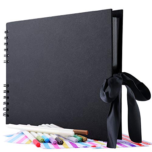 GOTIDEAL 80 Pages Scrapbook Album with 10 Metallic Markers,Craft Paper Photo Album for Wedding and Anniversary, Family DIY Scrapbook Accessories with Scrapbooking Stickers Corners(Black)…