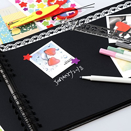 GOTIDEAL 80 Pages Scrapbook Album with 10 Metallic Markers,Craft Paper Photo Album for Wedding and Anniversary, Family DIY Scrapbook Accessories with Scrapbooking Stickers Corners(Black)…