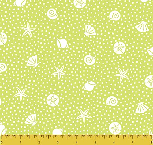 Stitch & Sparkle Fabrics, Under The Sea, Shell and Starfish Kiwi Cotton Fabrics, Quilt, Crafts, Sewing, Cut by The Yard, 44 Inches (SSUN204)