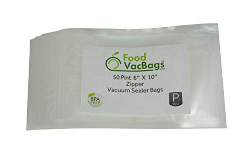 Zipper Vacuum Seal Bags (50 Count), FoodVacBags Compatible with Weston®, Foodsaver®, Heavy-Duty Commercial Storage, Clear (Pint 6" X 10)